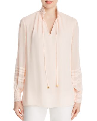 Tory Burch Haley Smocked Silk Top | Bloomingdale's