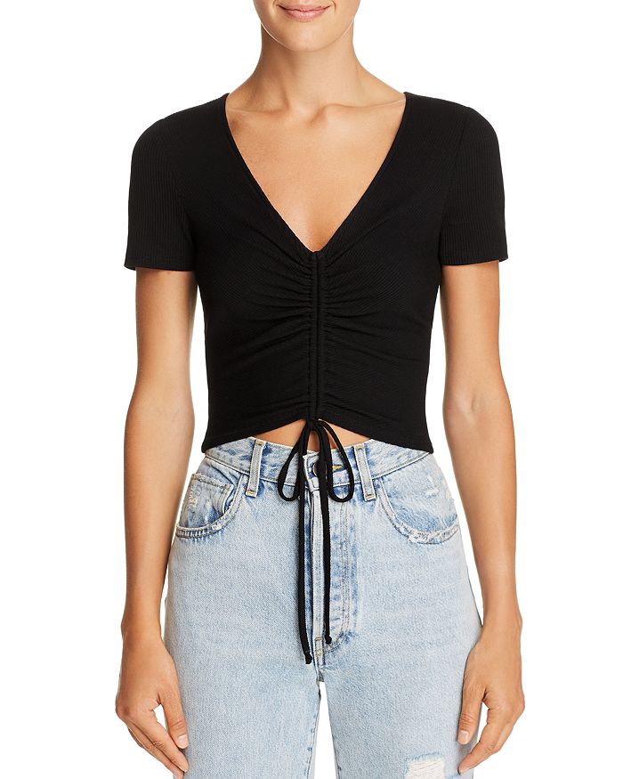 AQUA Ruched Drawstring Cropped Tee - 100% Exclusive | Bloomingdale's