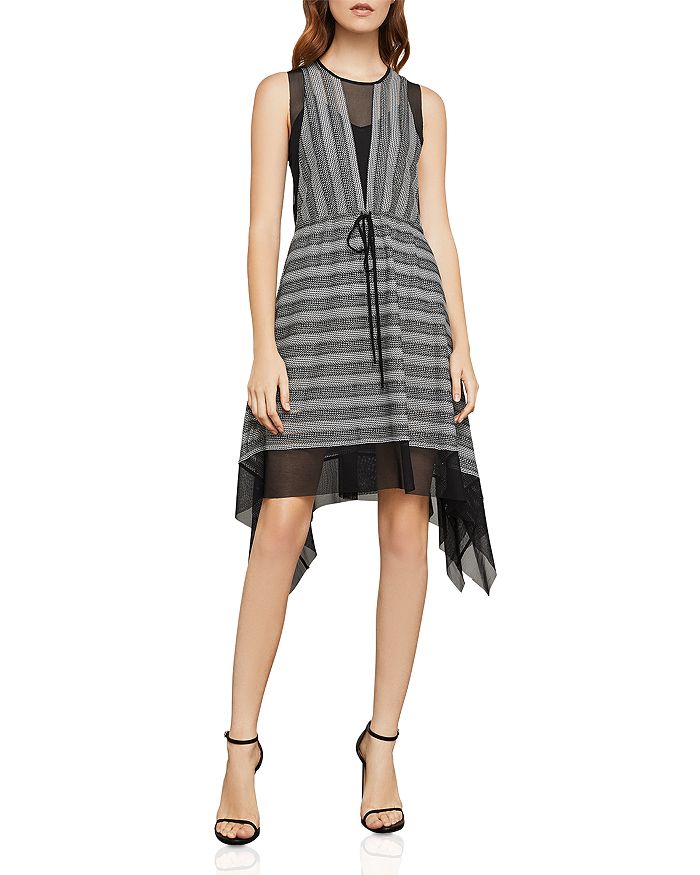 BCBGMAXAZRIA Striped Mesh A-Line Dress | Bloomingdale's