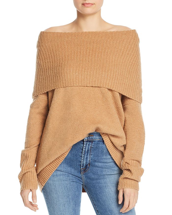 FRENCH CONNECTION Flossy Off-the-Shoulder Banded Overlay Sweater ...