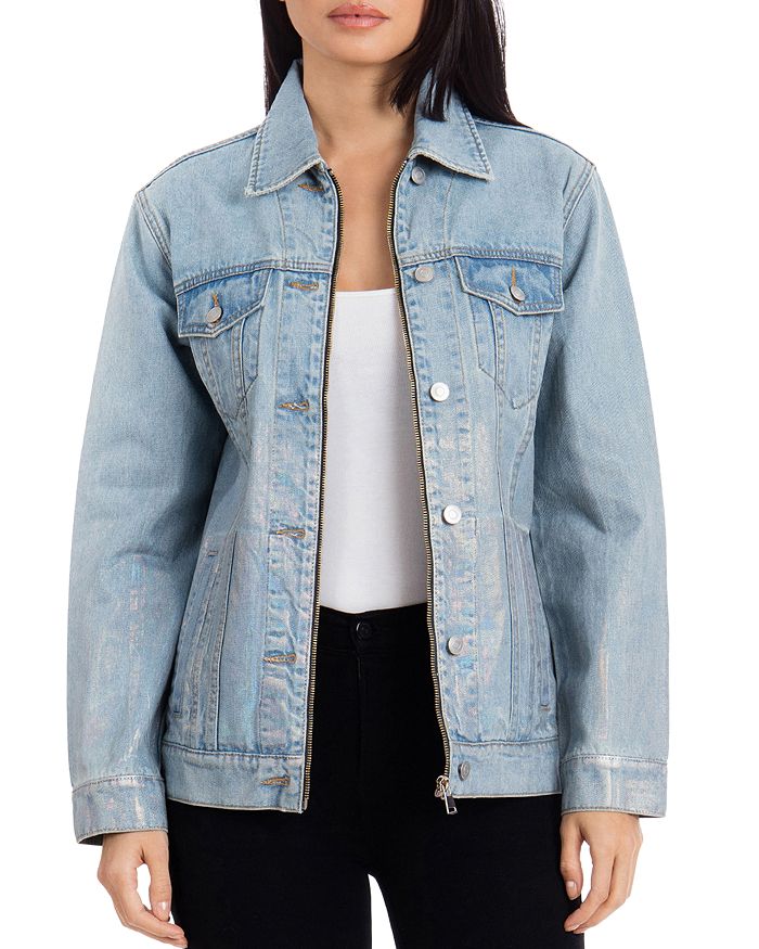 Avec Les Filles Iridescent Acid Washed Denim Jacket | Bloomingdale's