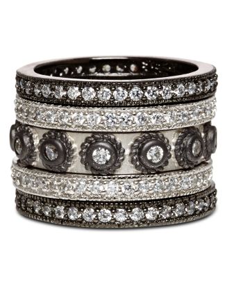 Freida Rothman Studded Stackable Rings in Rhodium-Plated & Platinum-Plated Sterling Silver, Set ...