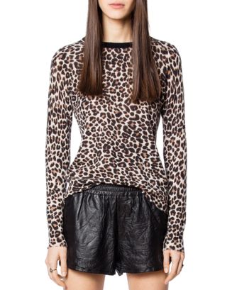Zadig & Voltaire Miss CP Leopard Printed Cashmere Sweater | Bloomingdale's