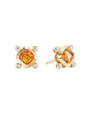 David Yurman 18K Yellow Gold Novella Stud Earrings with Madeira Citrine ...