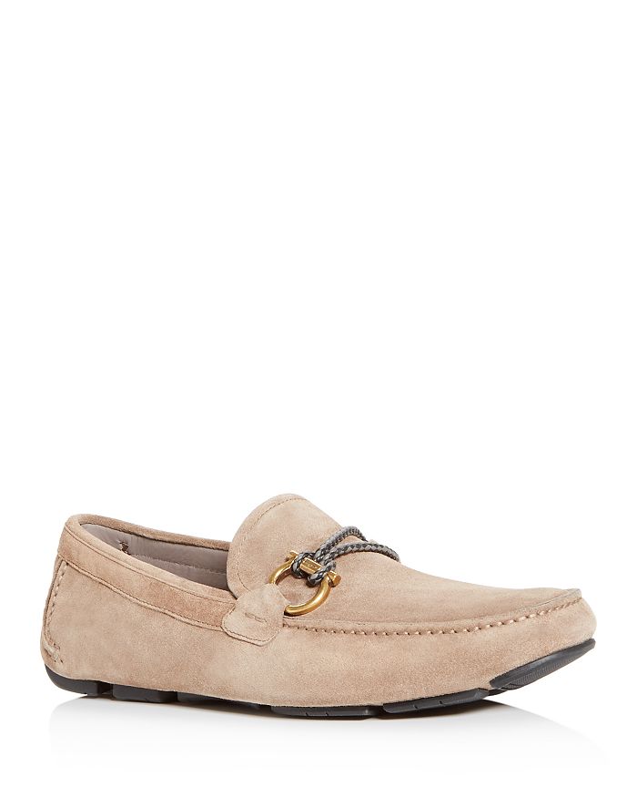 Ferragamo Men's Front Suede Moc-toe Drivers In Dark Sand | ModeSens