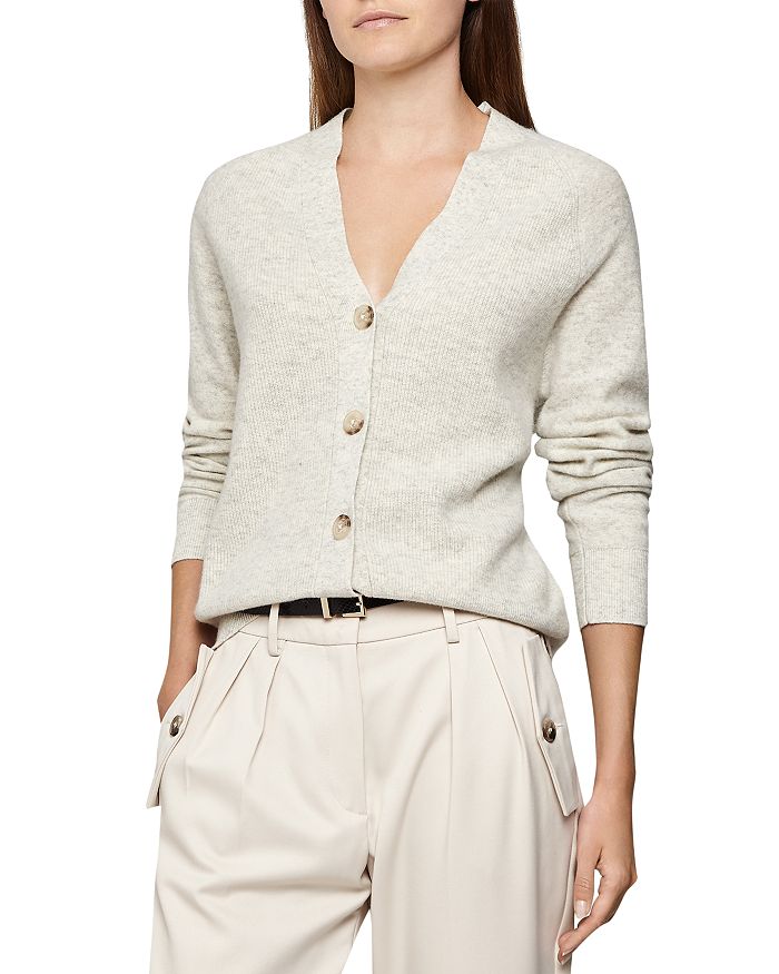 REISS Simone Wool-Blend Mixed Knit Cardigan | Bloomingdale's