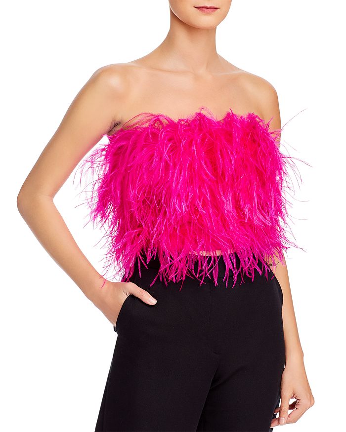 Bardot Feather Trim Strapless Bustier | Bloomingdale's