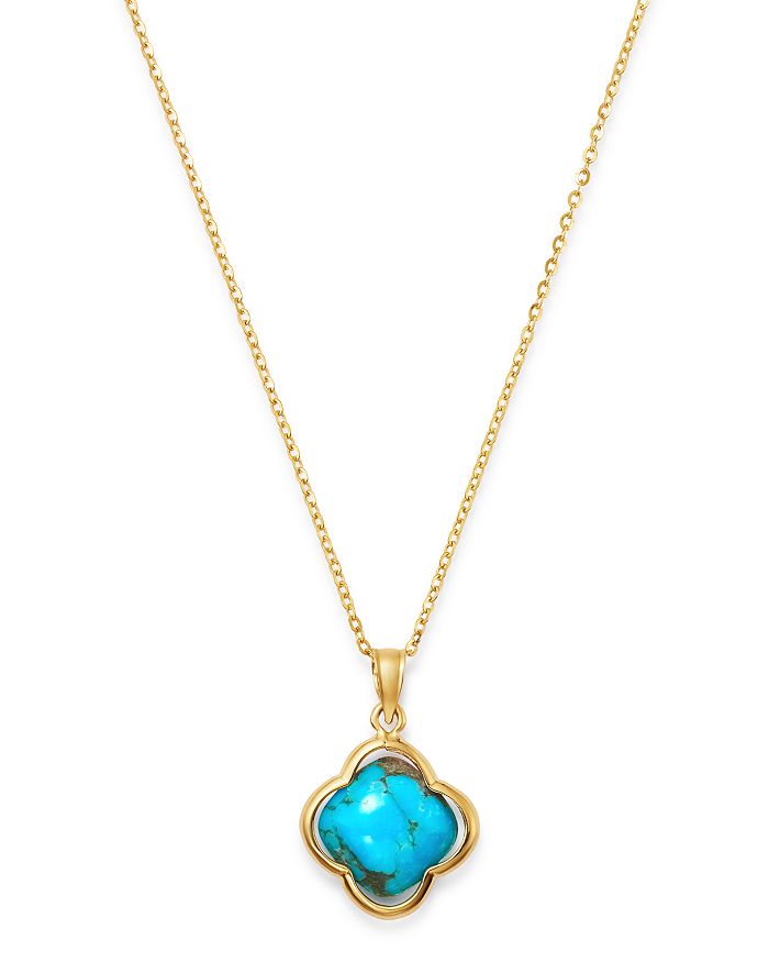 Bloomingdale's Turquoise Clover Pendant Necklace in 14K Yellow Gold, 18 ...
