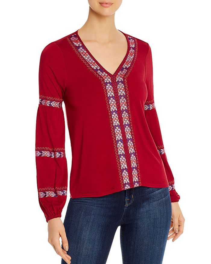 Design History Embroidered Jersey Knit Top | Bloomingdale's