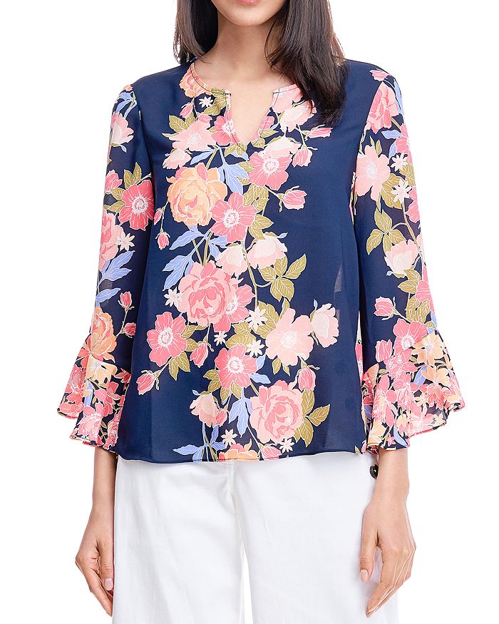 Single Thread Printed Ruffle-Sleeve Top | Bloomingdale's