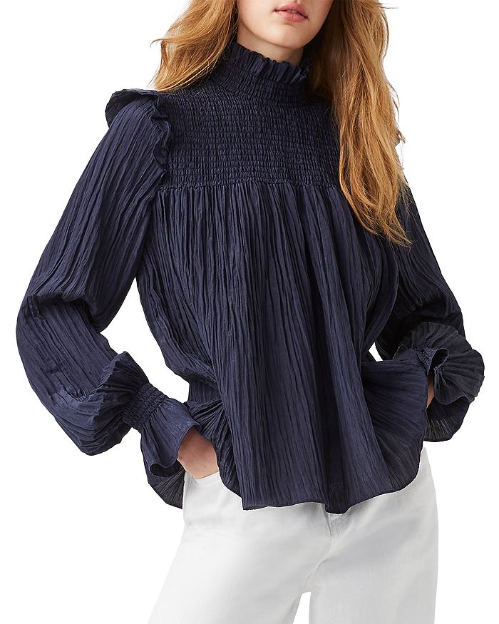 FRENCH CONNECTION Boza Crinkled Smocked Top | Bloomingdale's
