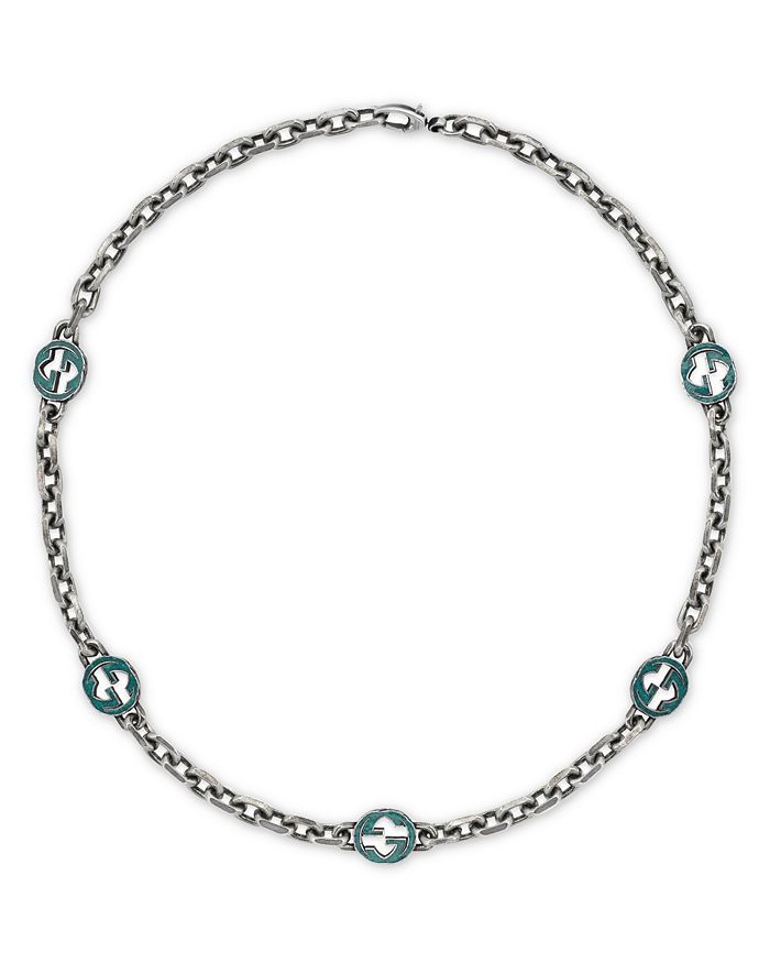 Gucci Sterling Silver Enamel Interlocking G Link Chain Necklace, 19.7 ...