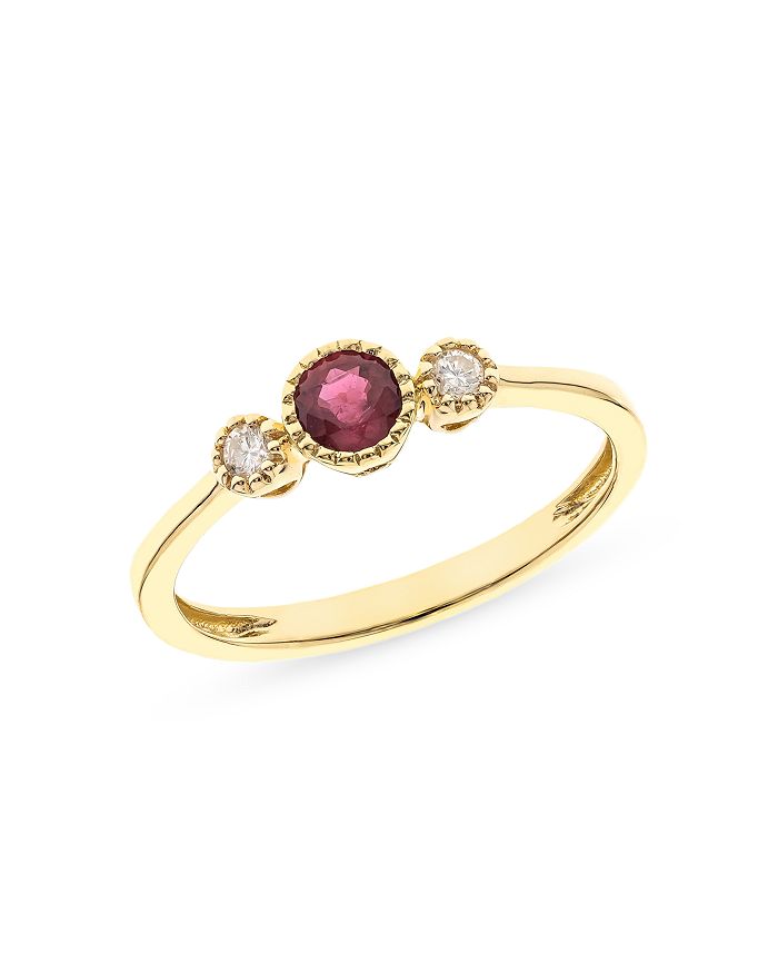 Bloomingdale's Ruby & Diamond Milgrain Stacking Ring in 14K Yellow Gold ...