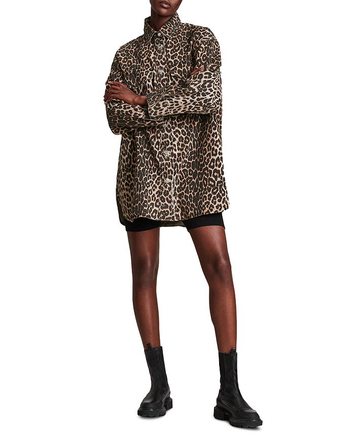 ALLSAINTS Lily Leopard Print Denim Shacket Dress | Bloomingdale's