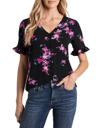 CeCe Floral Print Ruffle Sleeve Top | Bloomingdale's