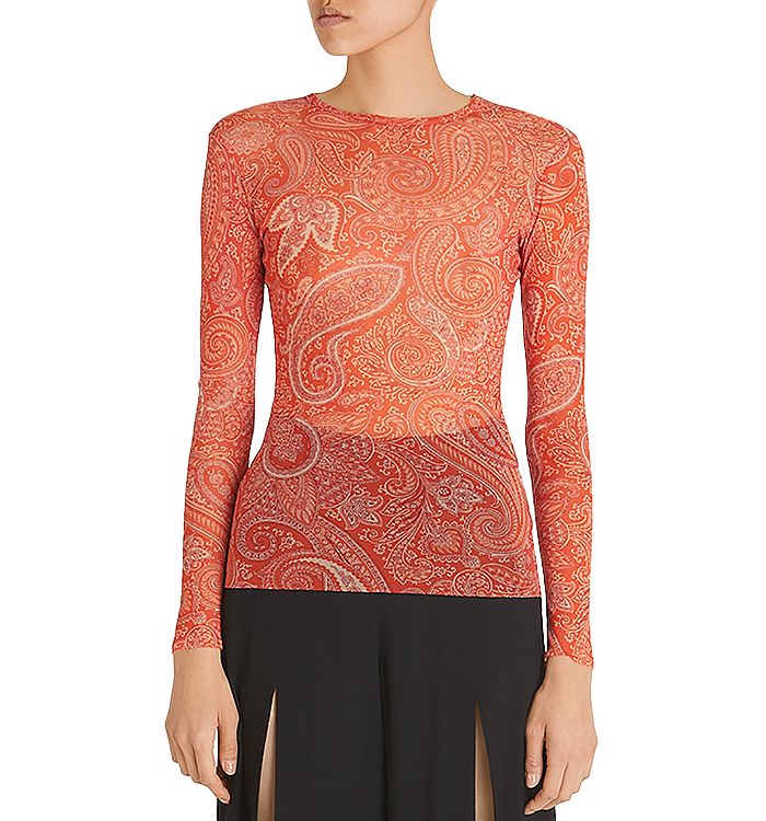 Etro Paisley Mesh Long Sleeve Top | Bloomingdale's