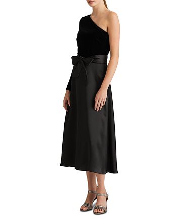 Ralph Lauren Satin Charmeuse & Velvet Asymmetric Midi Dress | Bloomingdale's