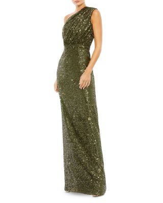 Mac Duggal Sequined Ruched One Shoulder Gown