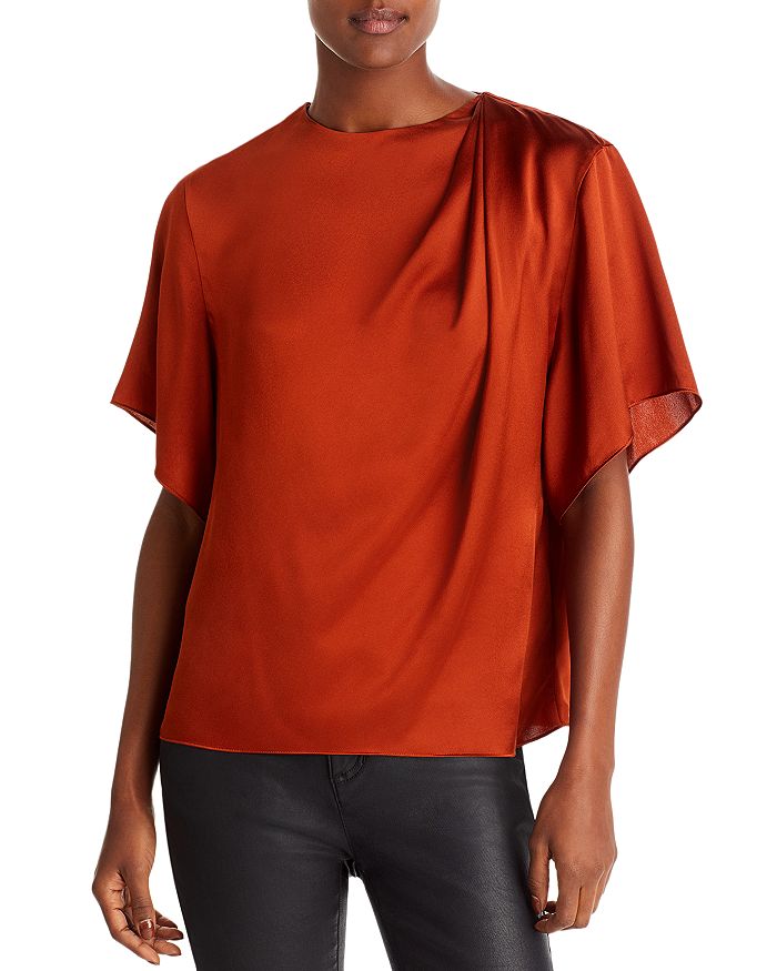 Vince Draped Silk Flutter Sleeve Top | Bloomingdale's