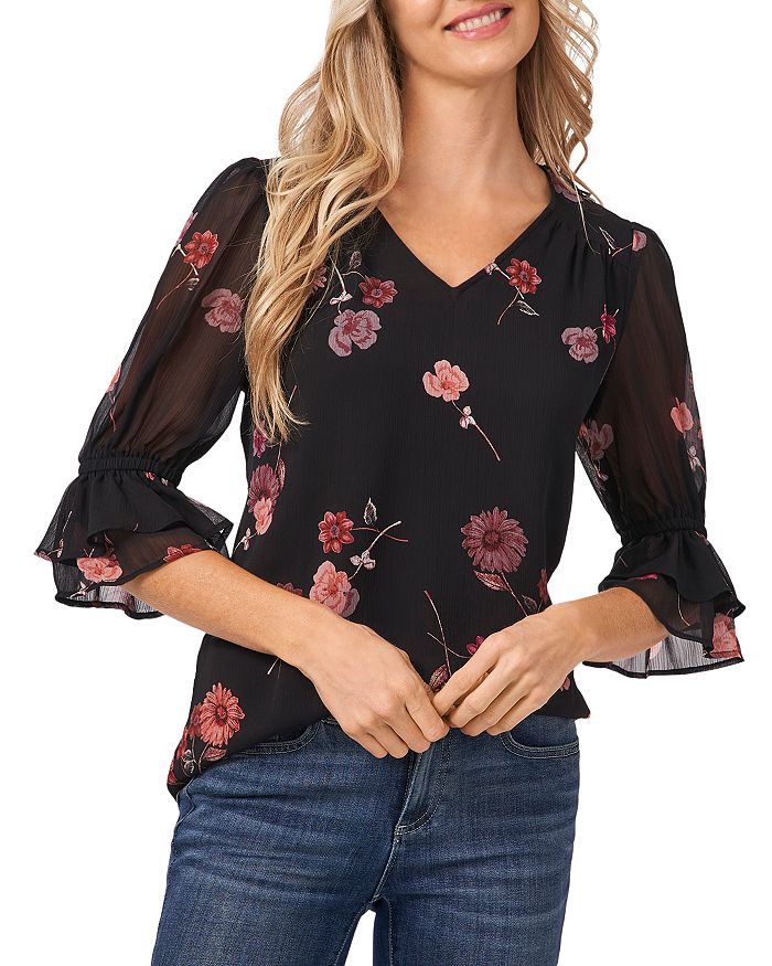 CeCe Floral Print Ruffled Blouse | Bloomingdale's