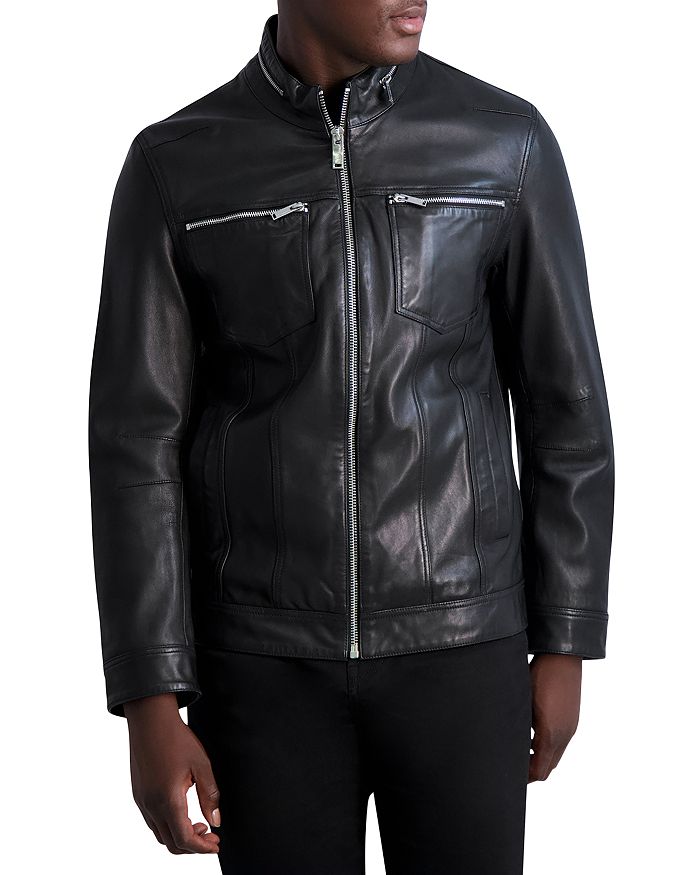 KARL LAGERFELD PARIS Slim Fit Leather Jacket | Bloomingdale's