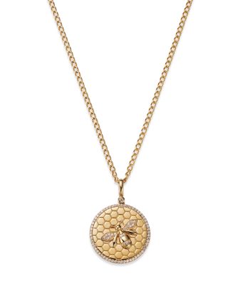 Bloomingdale's Fine Collection Diamond Bumble Bee Disc Pendant Necklace ...