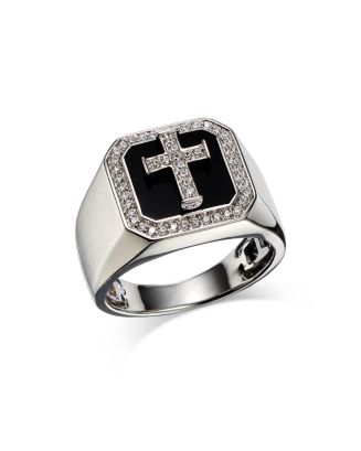 Bloomingdale's Men's Diamond Cross Signet Ring in 14K White Gold, 0.25 ...