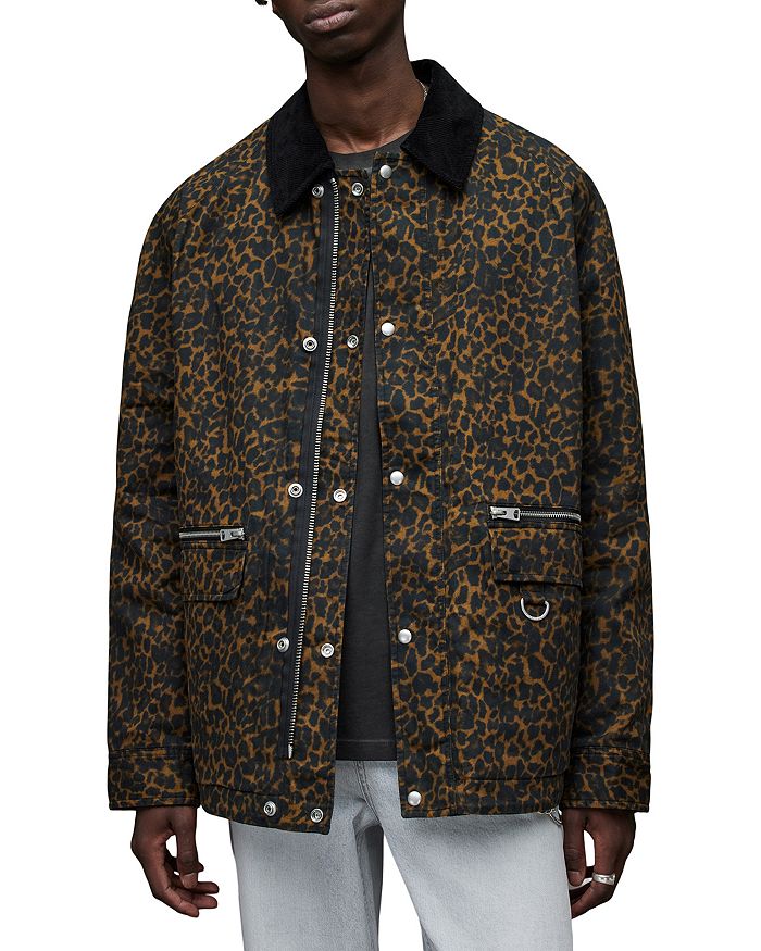 ALLSAINTS Vanian Leopard Print to Solid Black Relaxed Fit Reversible ...