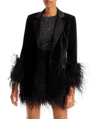Alice and Olivia Yona Boxy Feather Cuff Blazer | Bloomingdale's