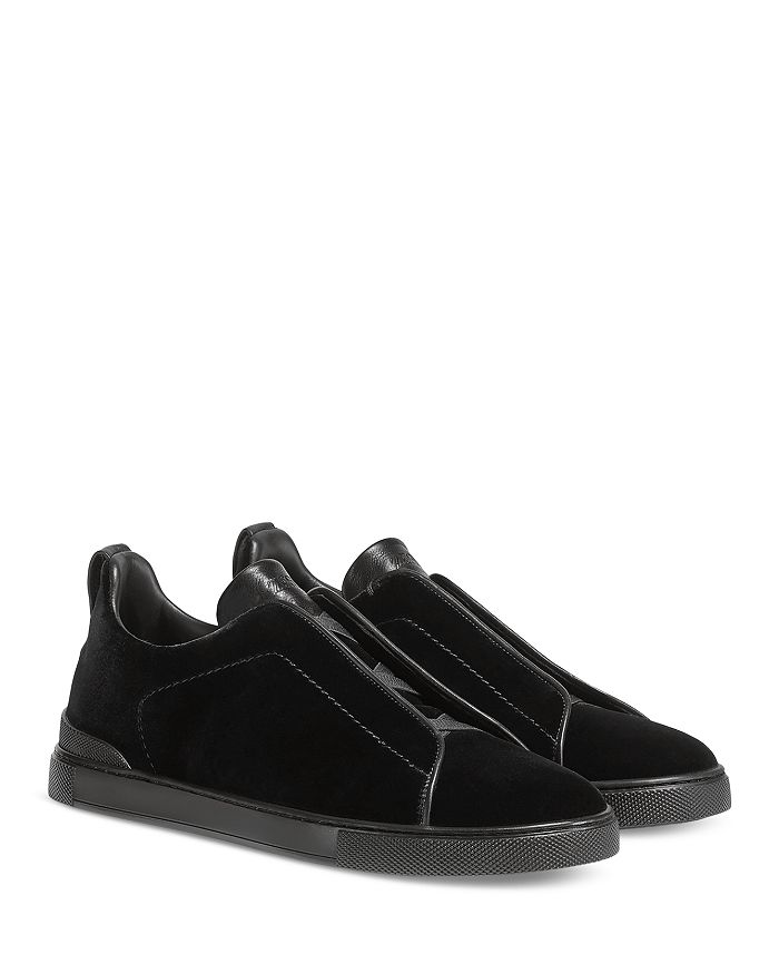Zegna Men's Black Velvet Triple Stitch™ Low Top Sneakers | Bloomingdale's