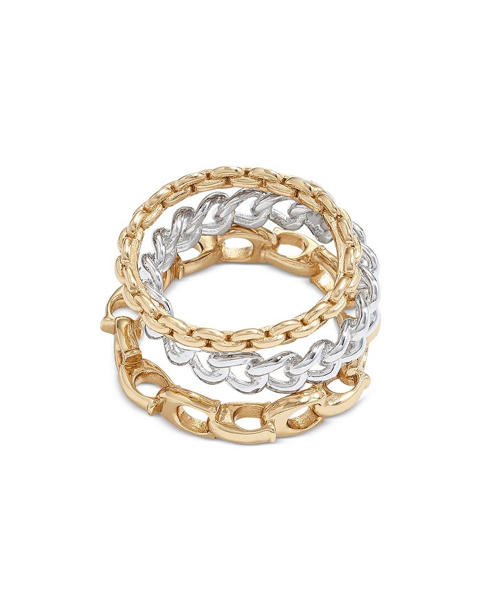 COACH Signature Chain Two-Tone Brass Slip-On Ring Set | Bloomingdale's