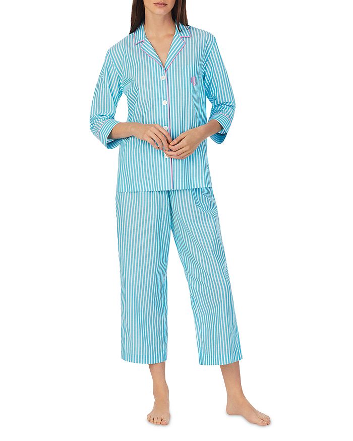 Ralph Lauren Three Quarter Sleeve Cropped Pajama Set | Bloomingdale's