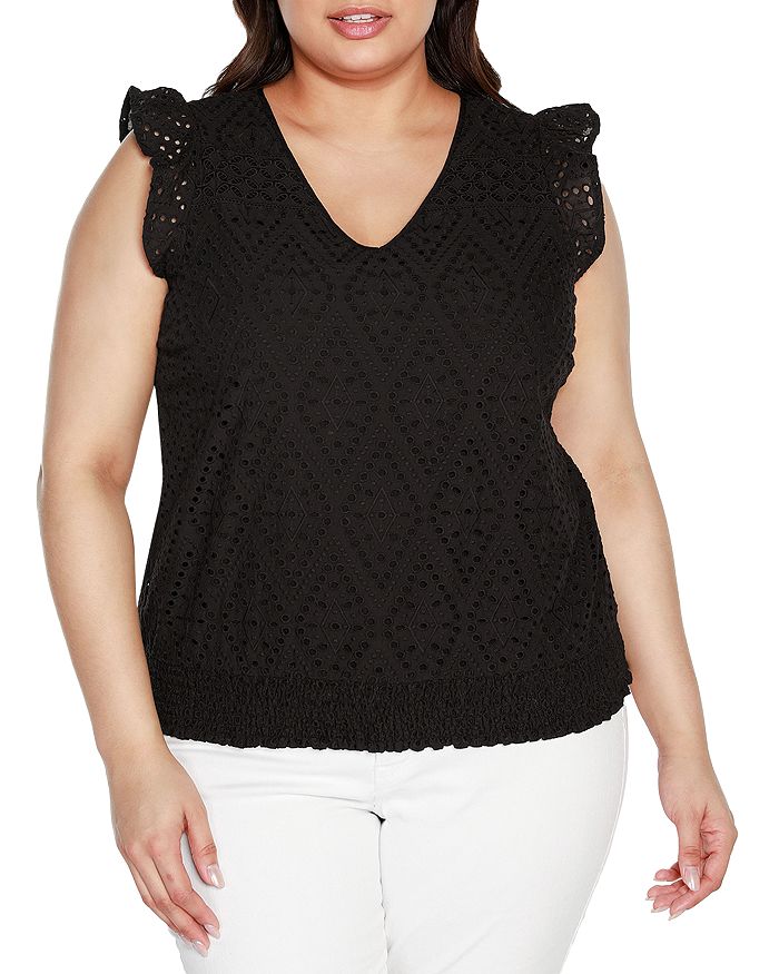 Belldini Plus Eyelet V Neck Top | Bloomingdale's