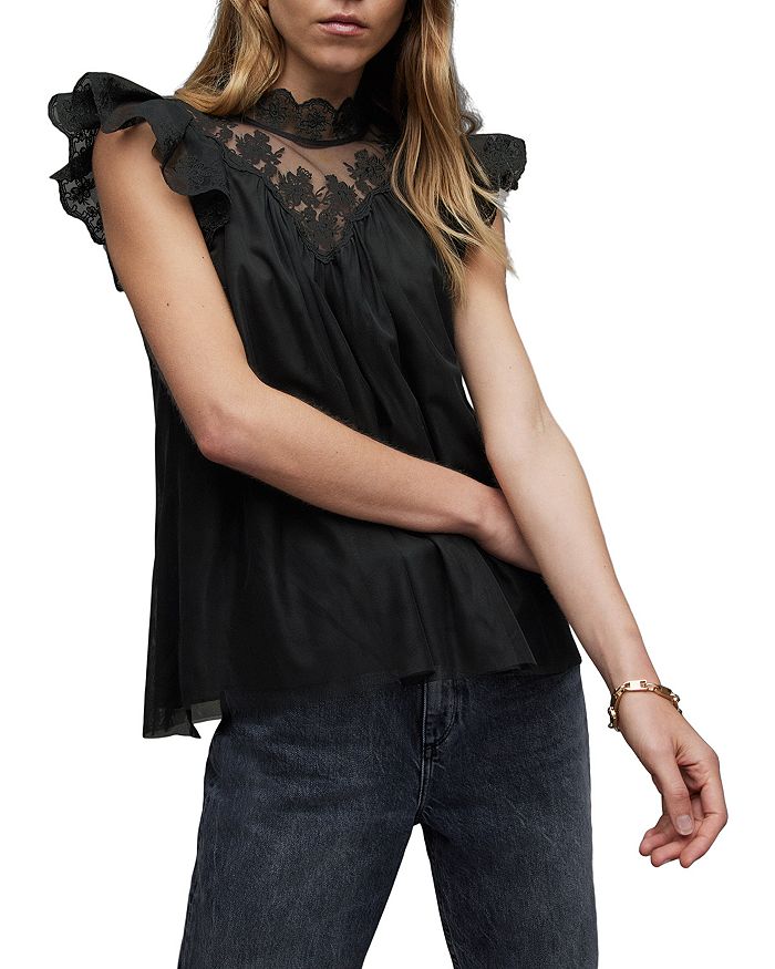 ALLSAINTS Azura Lace Flutter Sleeve Top | Bloomingdale's