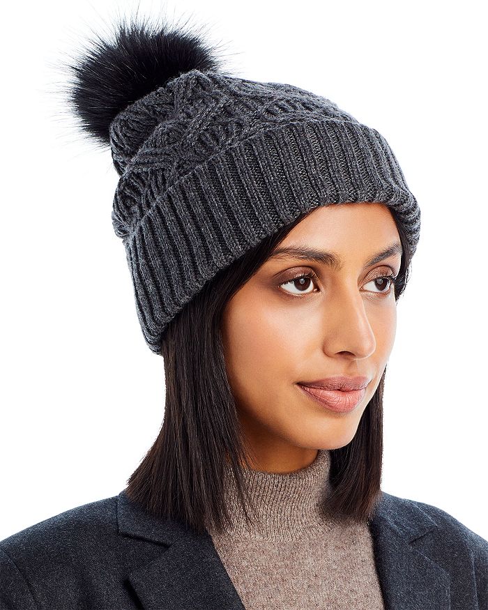 Echo Loopy Faux Fur Pom Pom Cable Knit Hat | Bloomingdale's