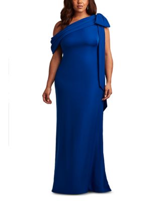 Click here for Tadashi Shoji Plus Cassia Bow-Shoulder Crepe Gown prices