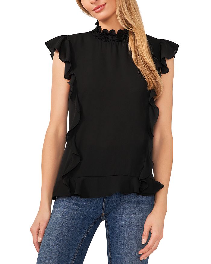 CeCe Sleeveless Ruffled Mock Neck Blouse | Bloomingdale's