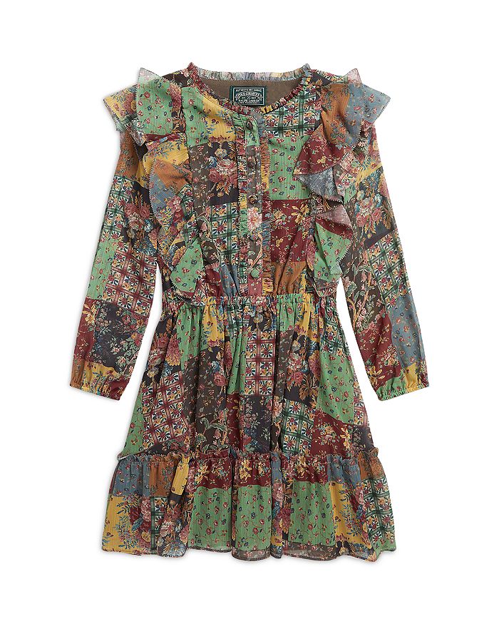 Ralph Lauren Girls' Patchwork-Print Ruffled Chiffon Dress - Little Kid ...
