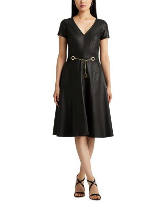 Ralph Lauren Leather Fit And Flare Dress | Bloomingdale's