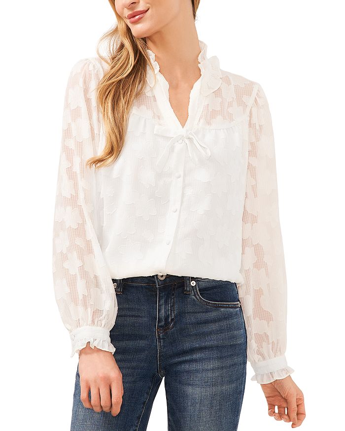 CeCe Ruffled Neck Button Front Top | Bloomingdale's