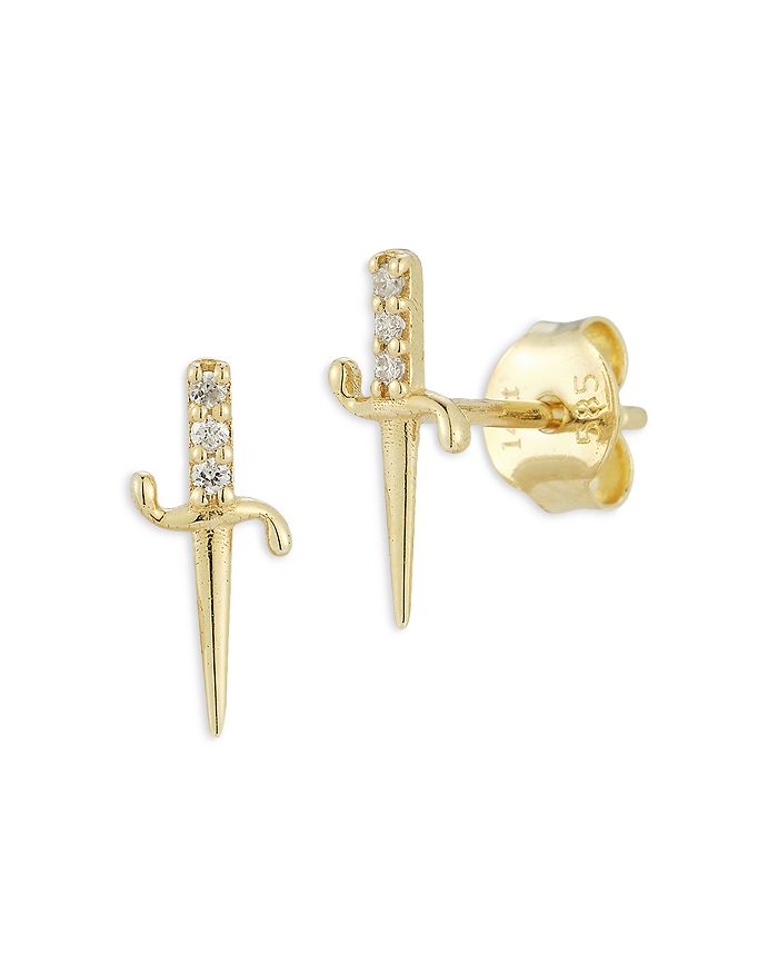 Moon & Meadow 14K Yellow Gold Diamond Dagger Stud Earrings | Bloomingdale's