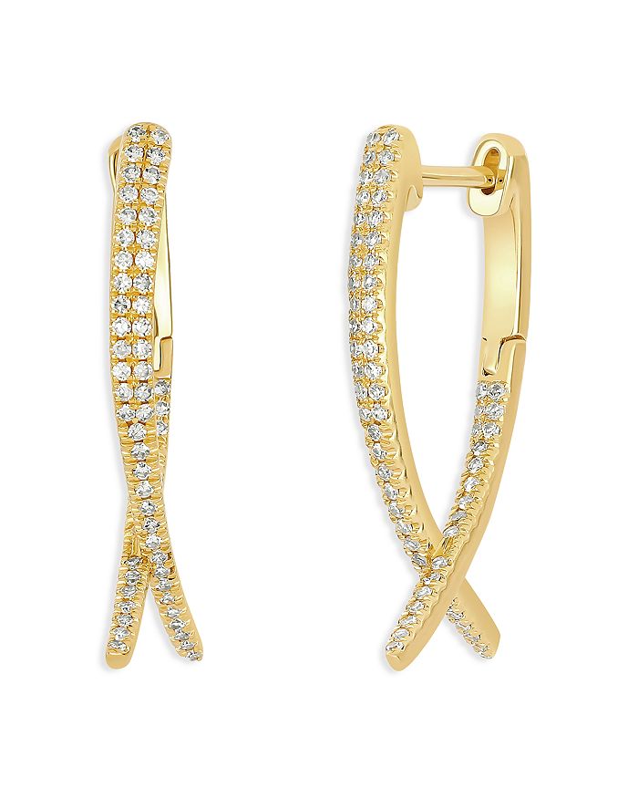 EF Collection 14K Yellow Gold Diamond Loop Hoop Earrings | Bloomingdale's