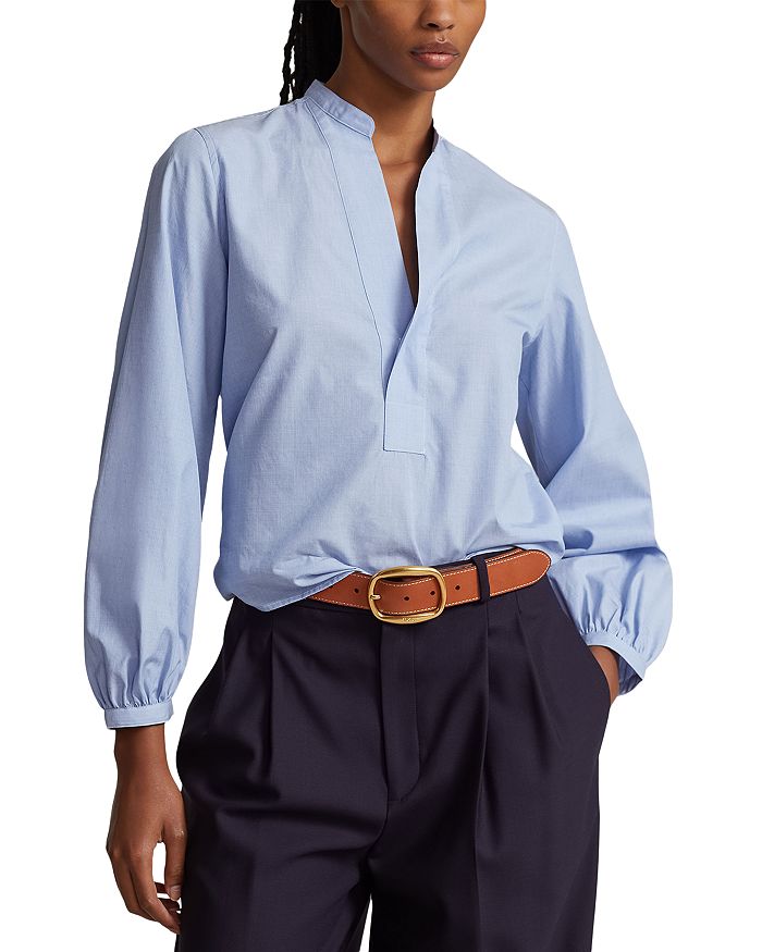 Ralph Lauren Airy Cotton Split Neck Top | Bloomingdale's