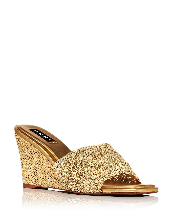 AQUA Women's Areli Square Toe Woven Espadrille Wedge Heel Sandals ...