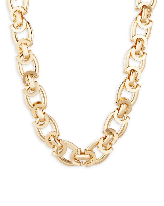 AQUA Statement Link Chain Necklace in 16K Gold Plated, 16" - 100% ...