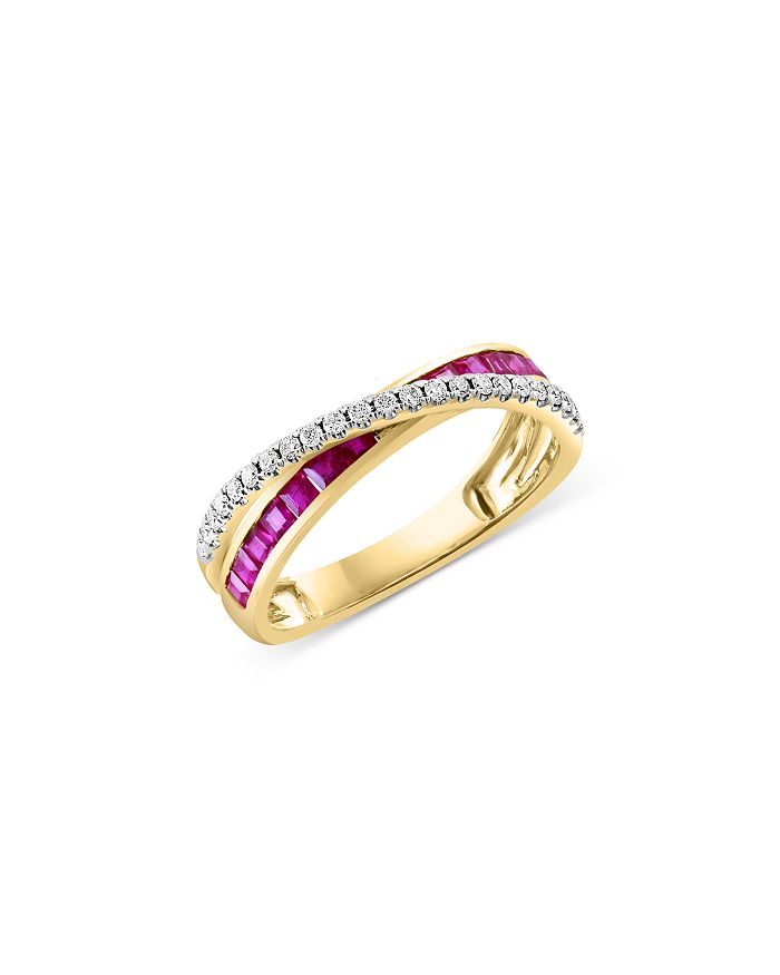 Bloomingdale's Ruby & Diamond Crossover Ring in 14K Yellow Gold ...
