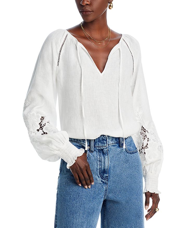 Ramy Brook Floral Lace Linen Top | Bloomingdale's