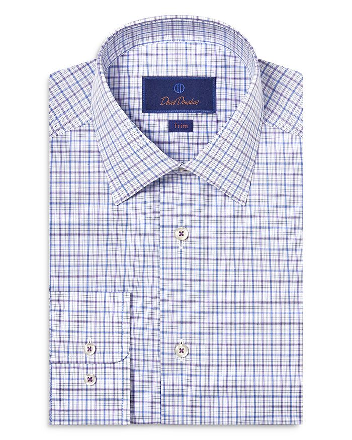 David Donahue Trim Fit Poplin Check Dress Shirt | Bloomingdale's
