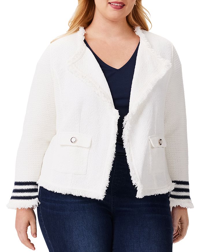 NIC+ZOE Plus Subtle Stripe Fringe Trim Jacket | Bloomingdale's