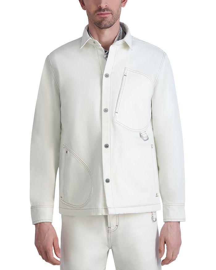KARL LAGERFELD PARIS WHITE LABEL Denim Asymmetric Pocket Shirt Jacket ...